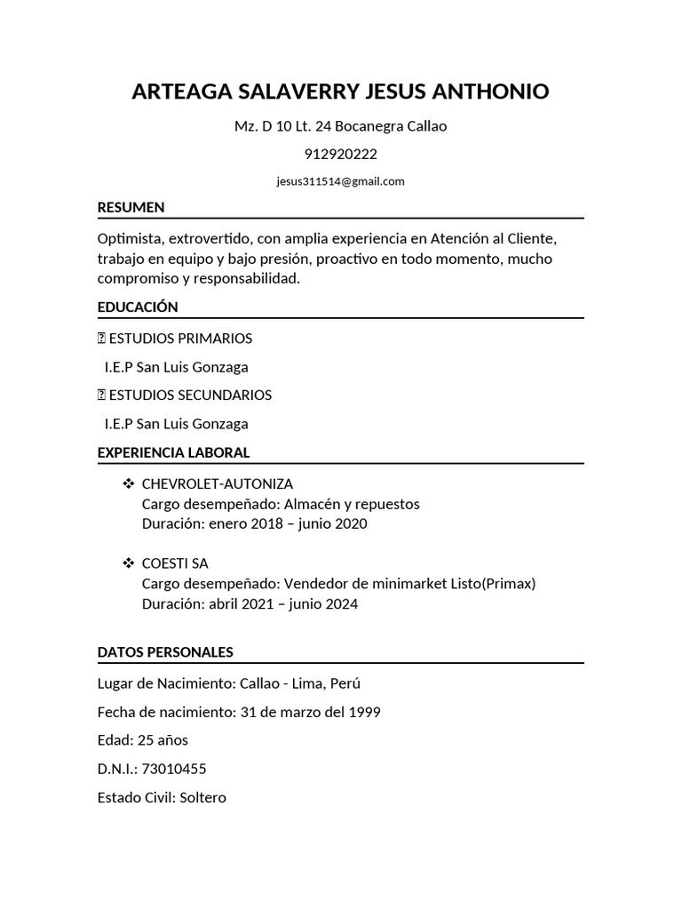 CV Jesus Arteaga | PDF