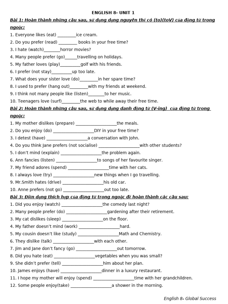 E8- UNIT 1- EXERCISES | PDF