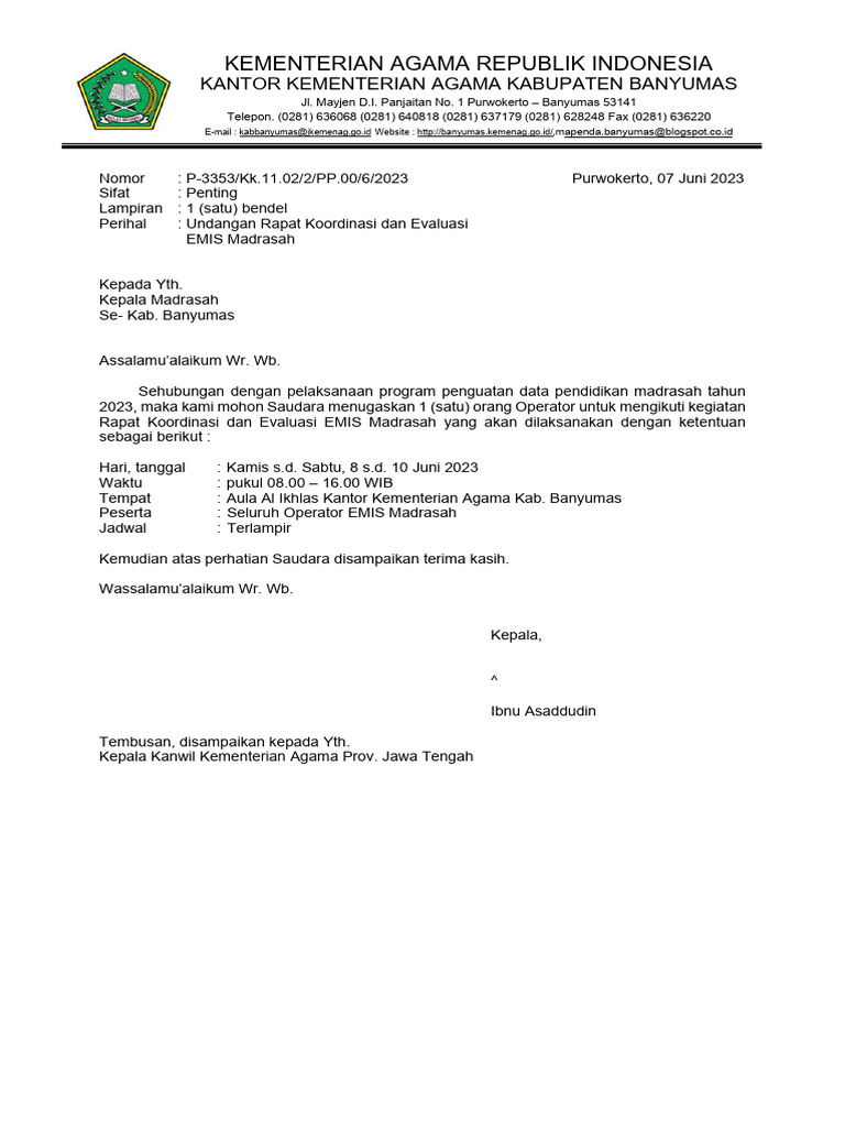 Undangan Rakor EMIS | PDF