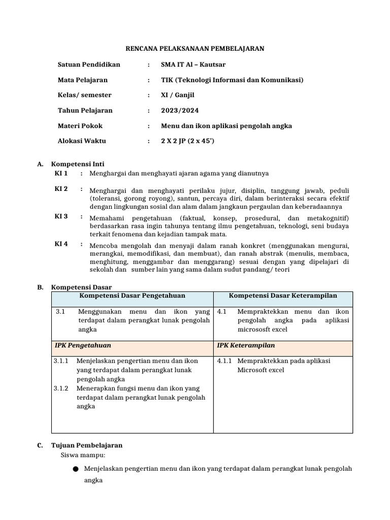 RPP Tik Kelas 11 | PDF
