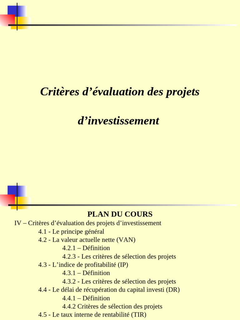Chap. 2 - Critères D'évaluation Des Projets D'investissement | PDF