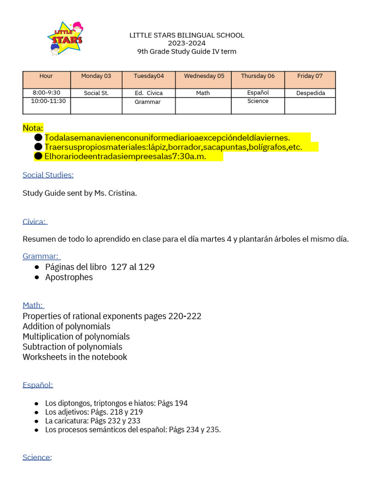 9th Grade Study Guide IV Term PDF | PDF | Periodic Table | Social Science