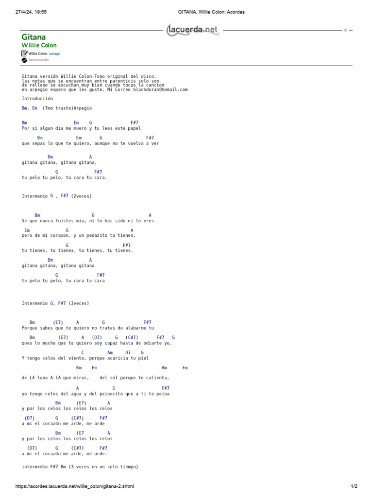 GITANA, Willie Colon - Acordes | PDF