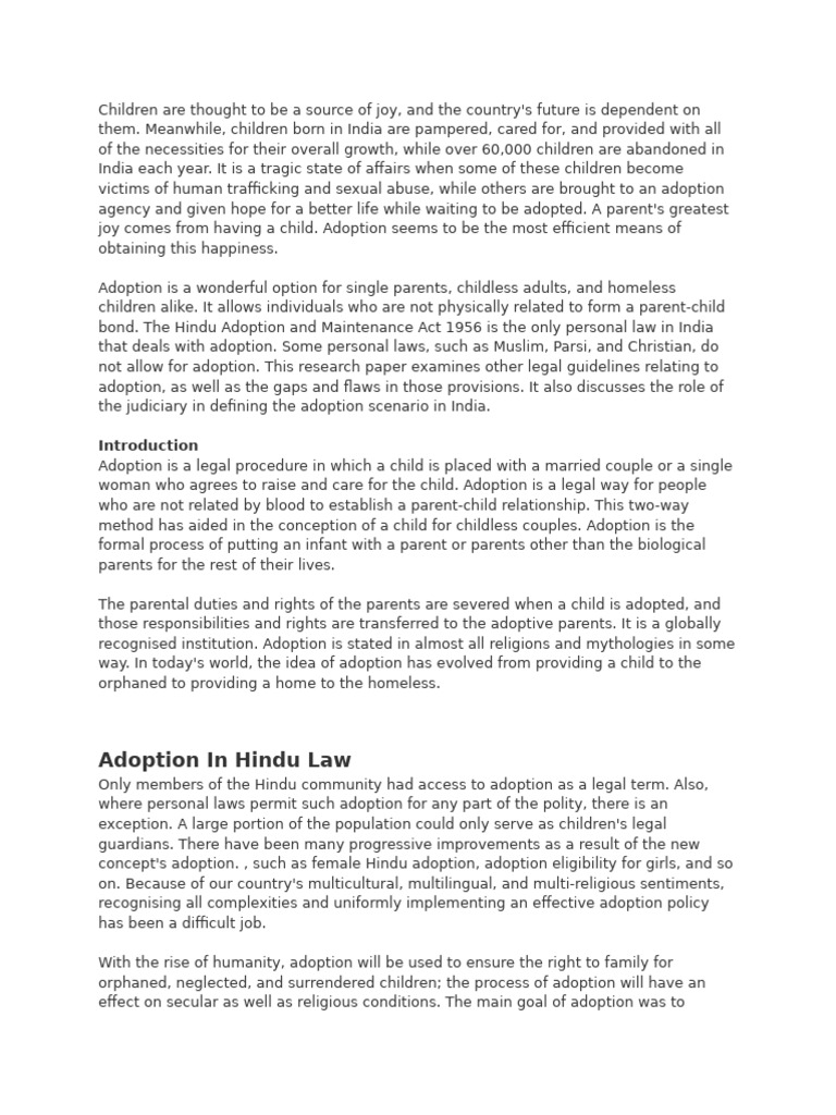 Adoption Under Hindu Law Explained | PDF | Adoption | Law
