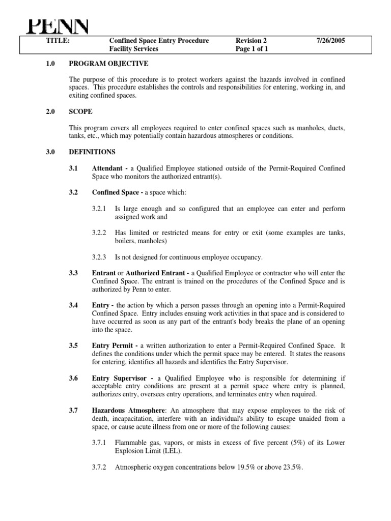 Confined Space Procedure | Ventilation (Architecture) | Occupational ...