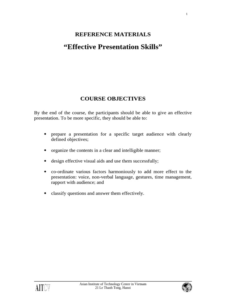 Presentation Skills Handouts Pdf