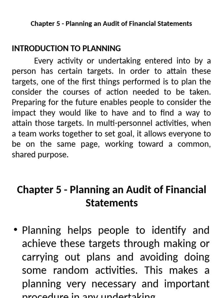 Chapter 5 - Planning An Audit of Financial REPORT | PDF