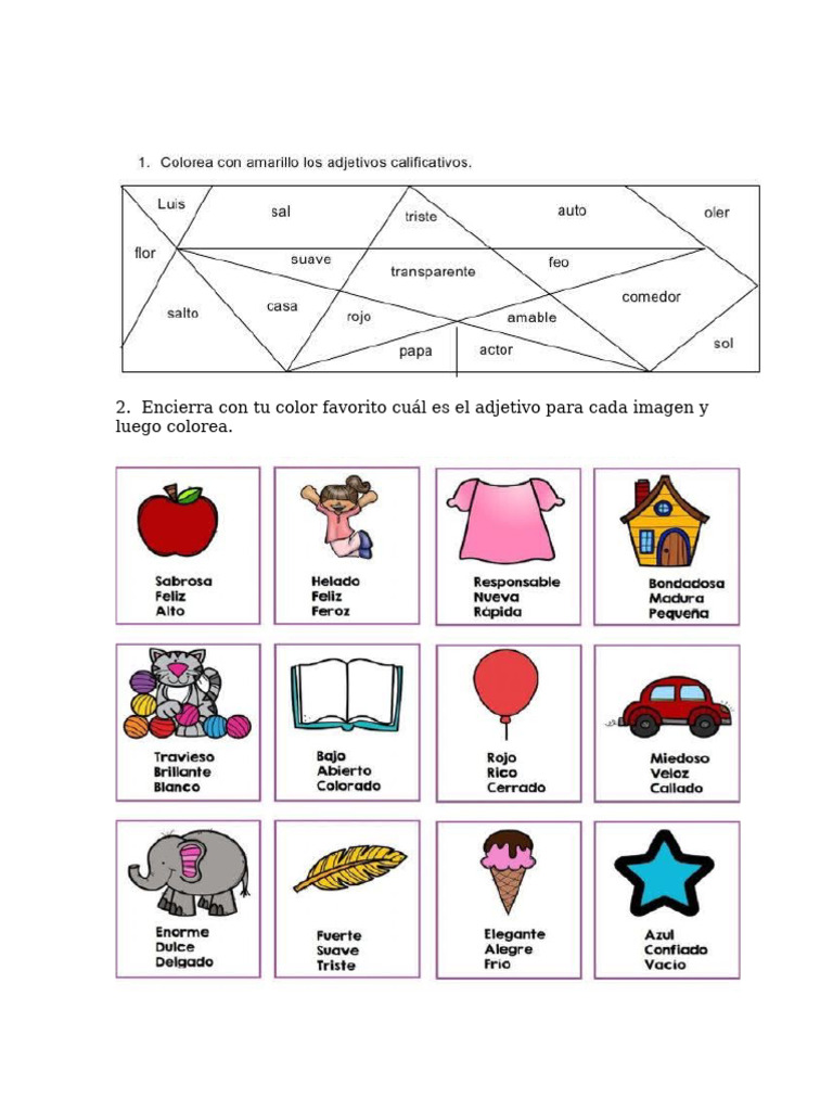 Actividad Adjetivo Calificativo | PDF