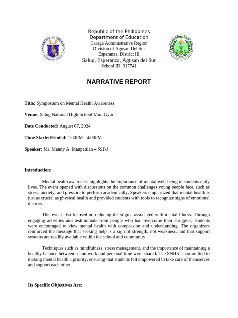 Narrative On Mental Health Awareness | PDF | Mental Health | Self-Improvement