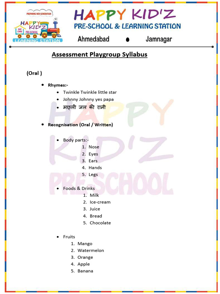 Assessment Play Group Sllaybus-1 | PDF