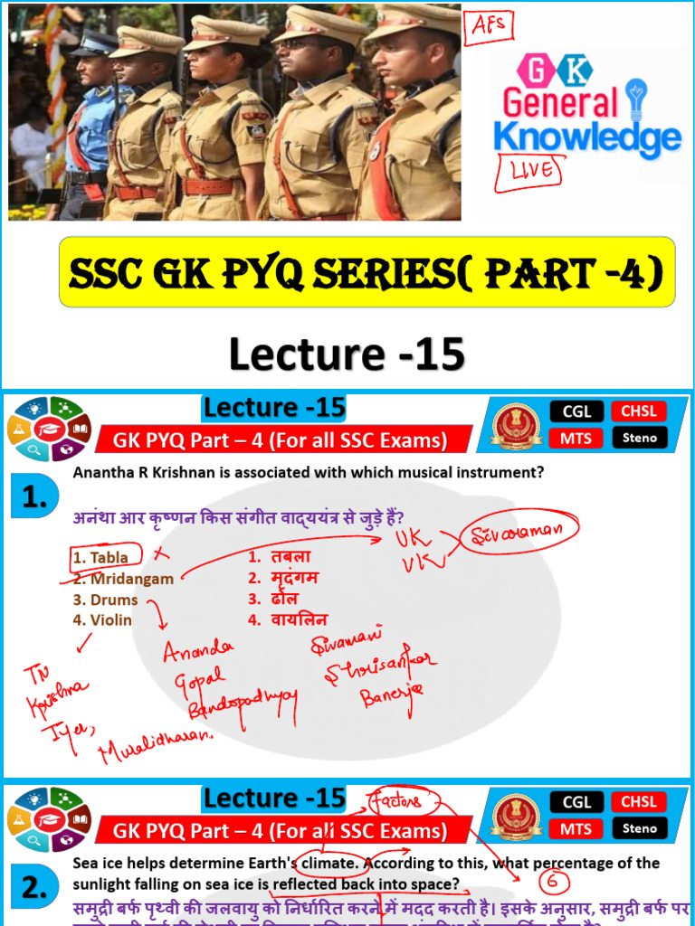 Lecture - 15 (SSC GK Pyq Part - 4) | PDF