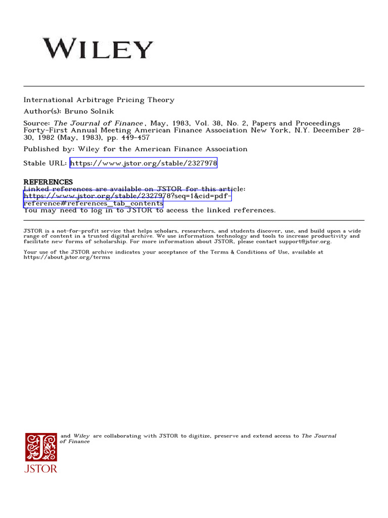 Solnik InternationalArbitragePricing 1983 | PDF