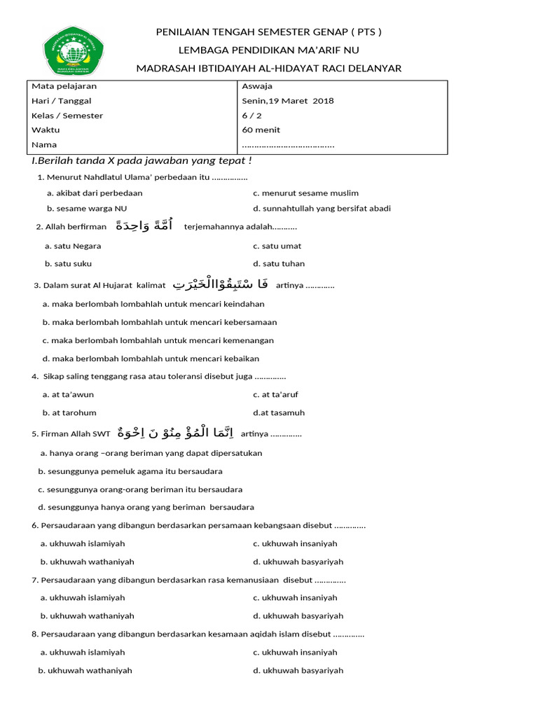 PTS ASWAJA KLS 6 SMT 2 | PDF