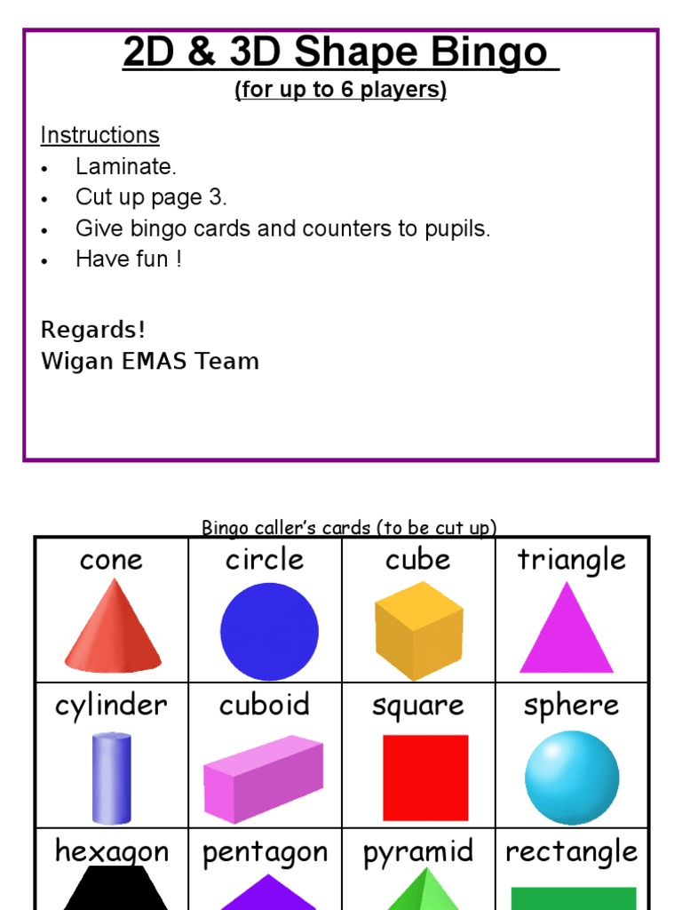 2D & 3D Shapes Bingo | PDF | Geometric Shapes | Euclid