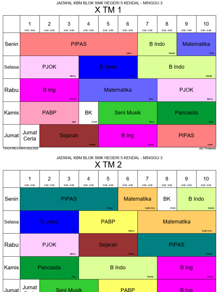(Draft) Jadwal Blok 2024-2025 - m3 - Per Kelas | PDF