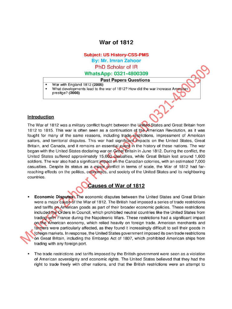 Solved Question War of 1812 | PDF