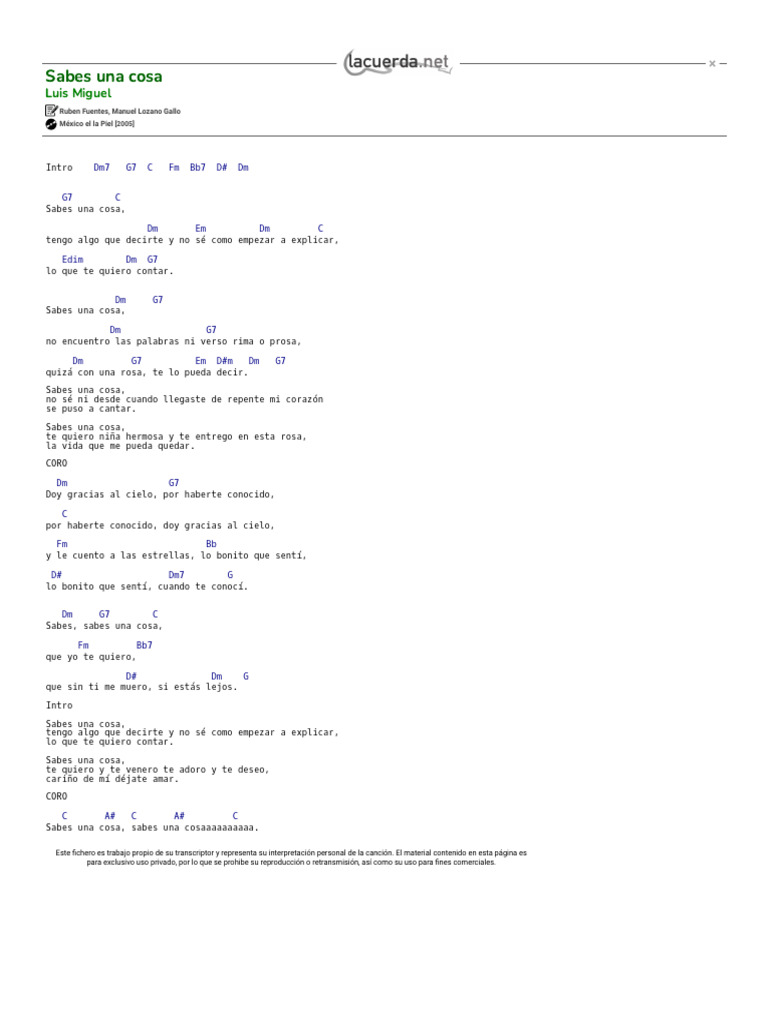 Sabes Una Cosa, Luis Miguel_ Acordes | PDF