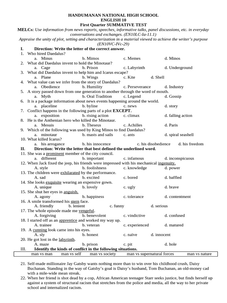 1st Quater Summative Test MELC 12 | PDF 1st Quater Summative Test MELC 12 | PDF