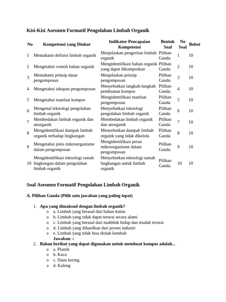 Asesment Formatif Kisi Kunci | PDF