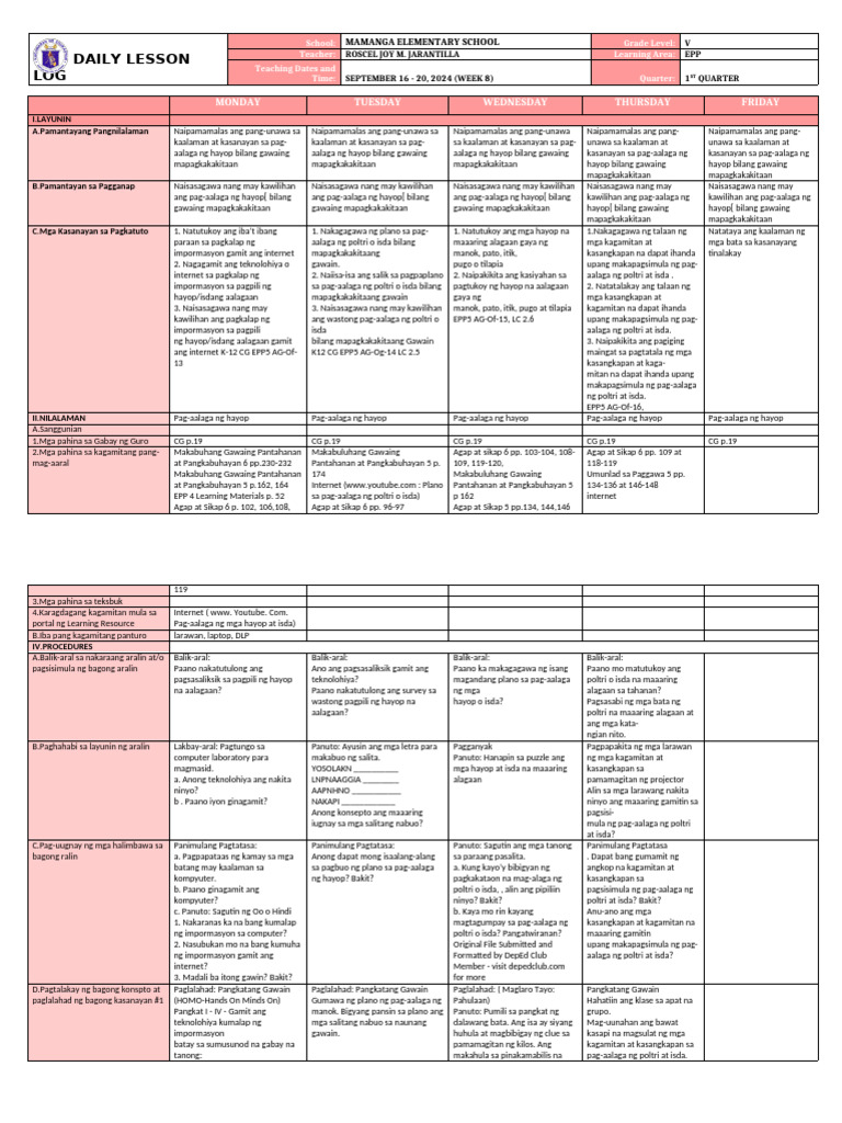 DLL - Epp 5 - Q1 - W8 | PDF