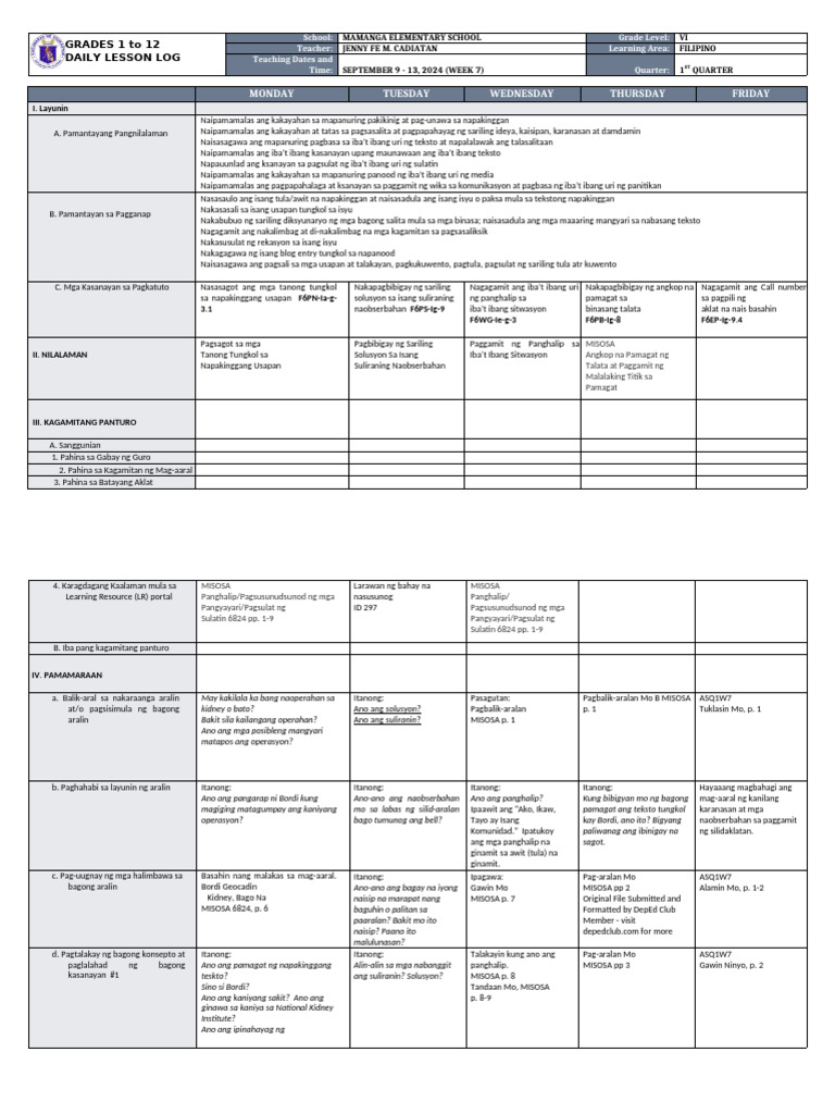 DLL Filipino 6 q1 w7 | PDF