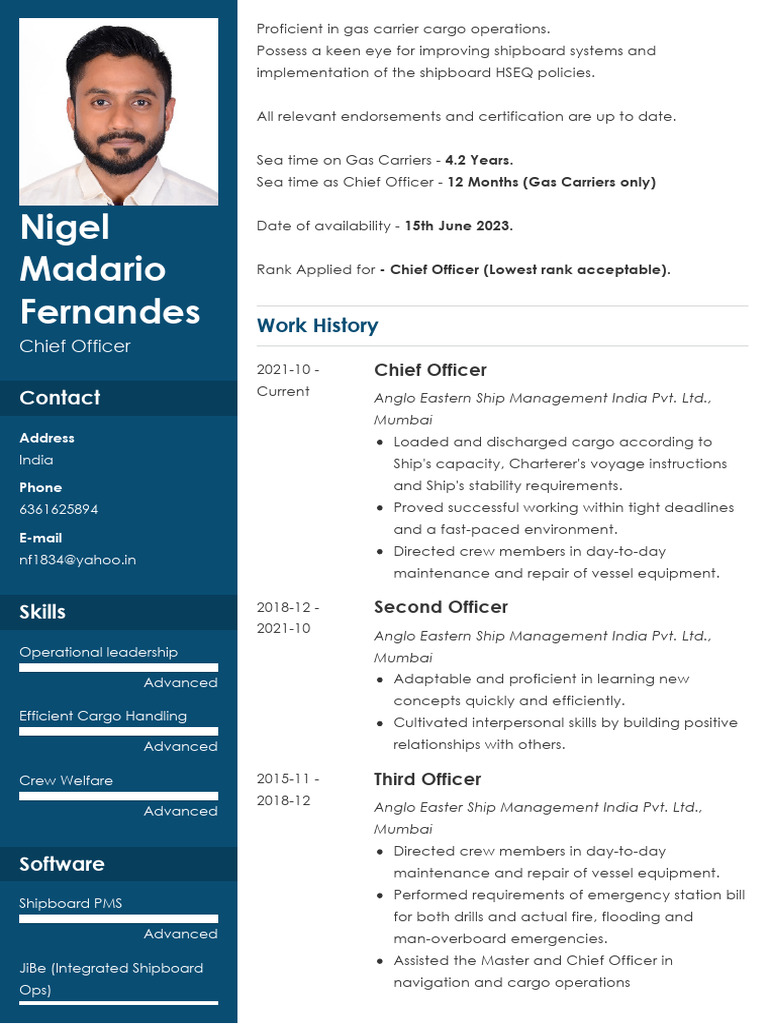Resume - CH Off Nigel Madario Fernandes | PDF