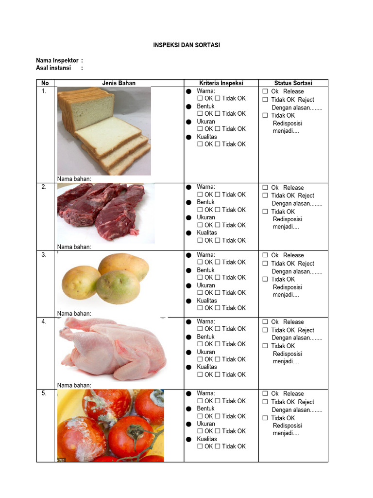 Form 1. INSPEKSI DAN SORTASI | PDF