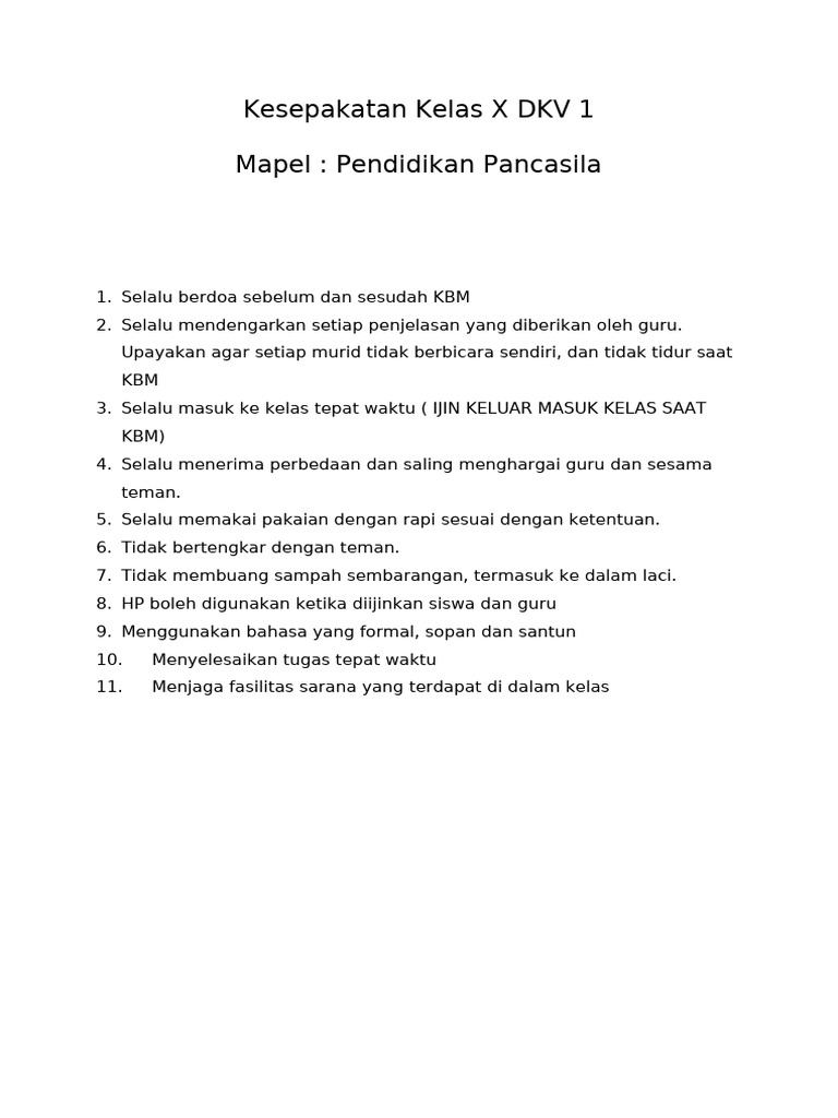 Kesepakatan Kelas X DKV 1 | PDF