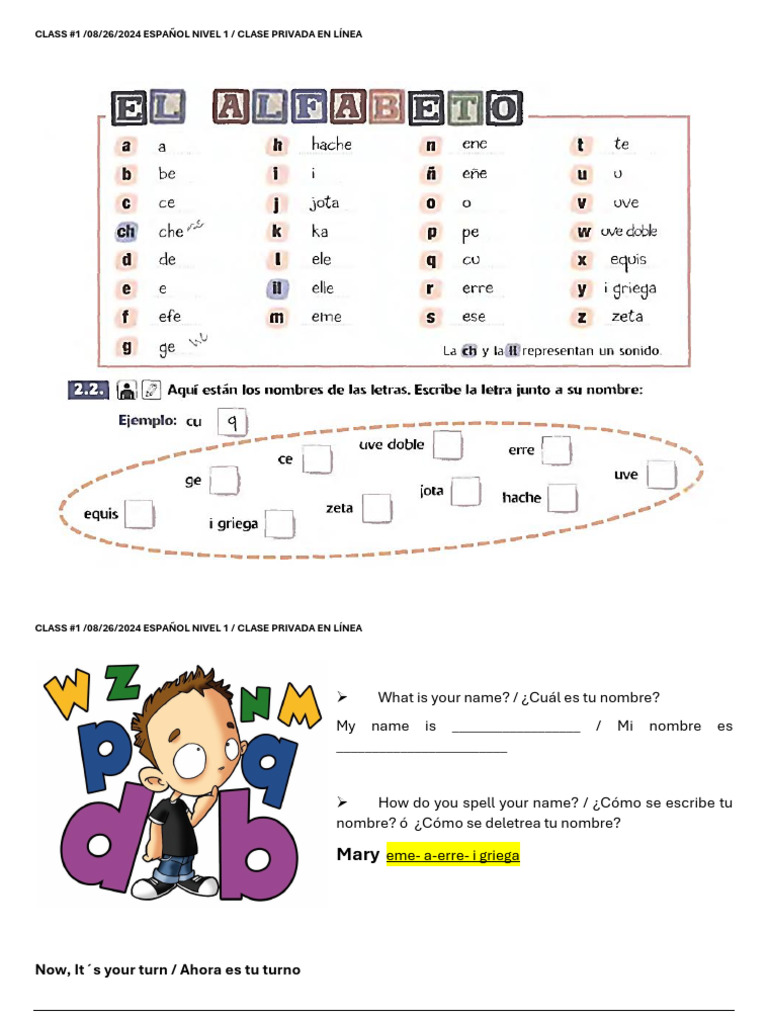 Unit 1 - Saludos, Alfabeto, Presentarse | PDF