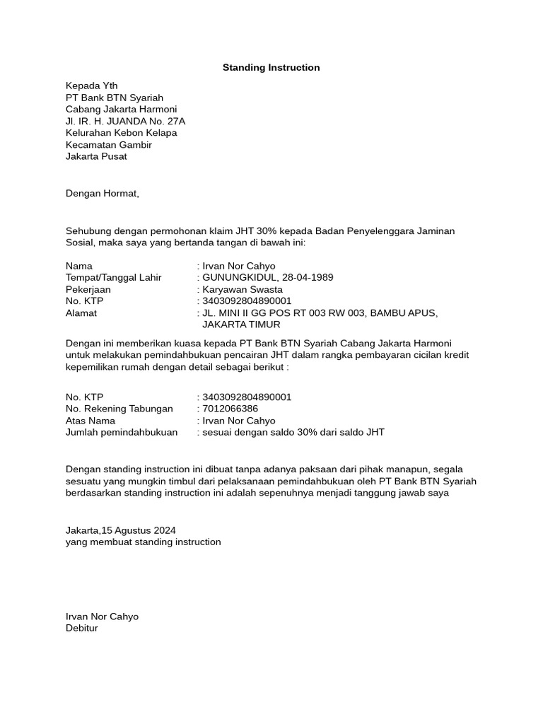 Standing Instruction | PDF