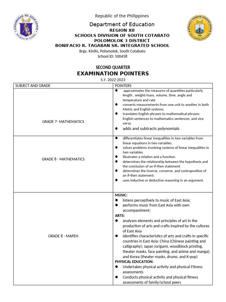 POINTERS QUARTER 2 | PDF