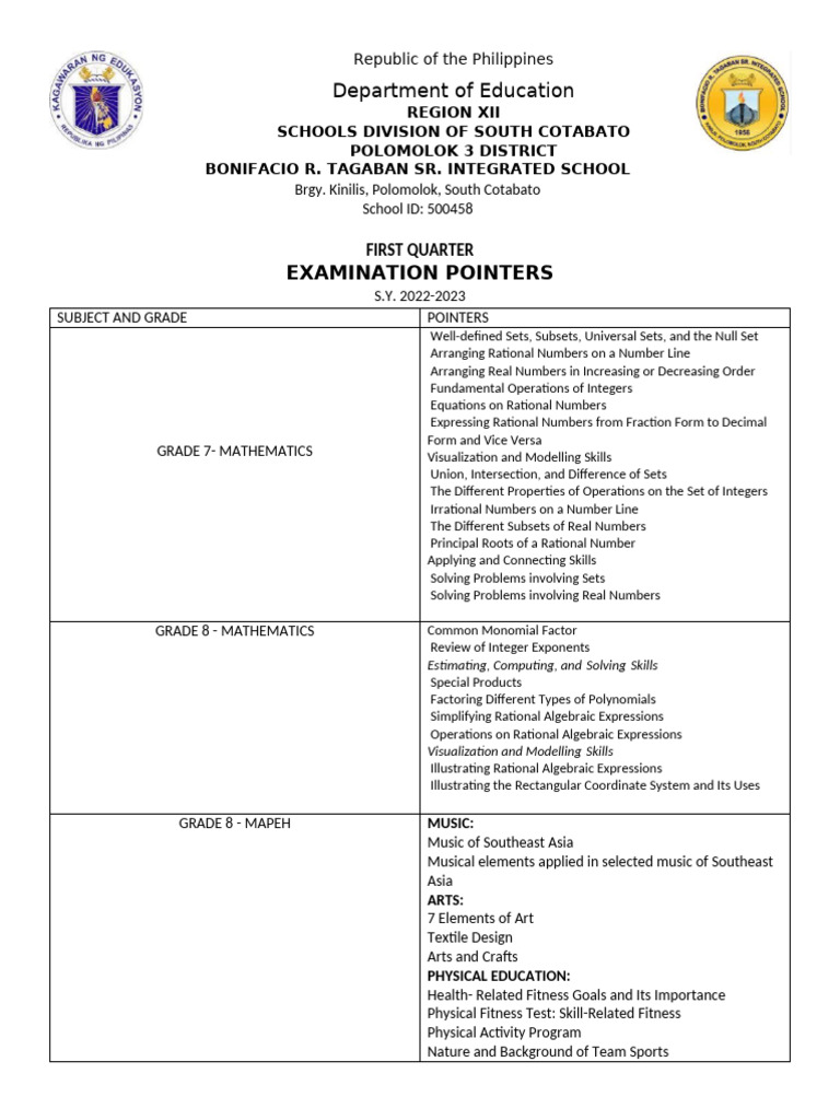 POINTERS QUARTER 1 | PDF