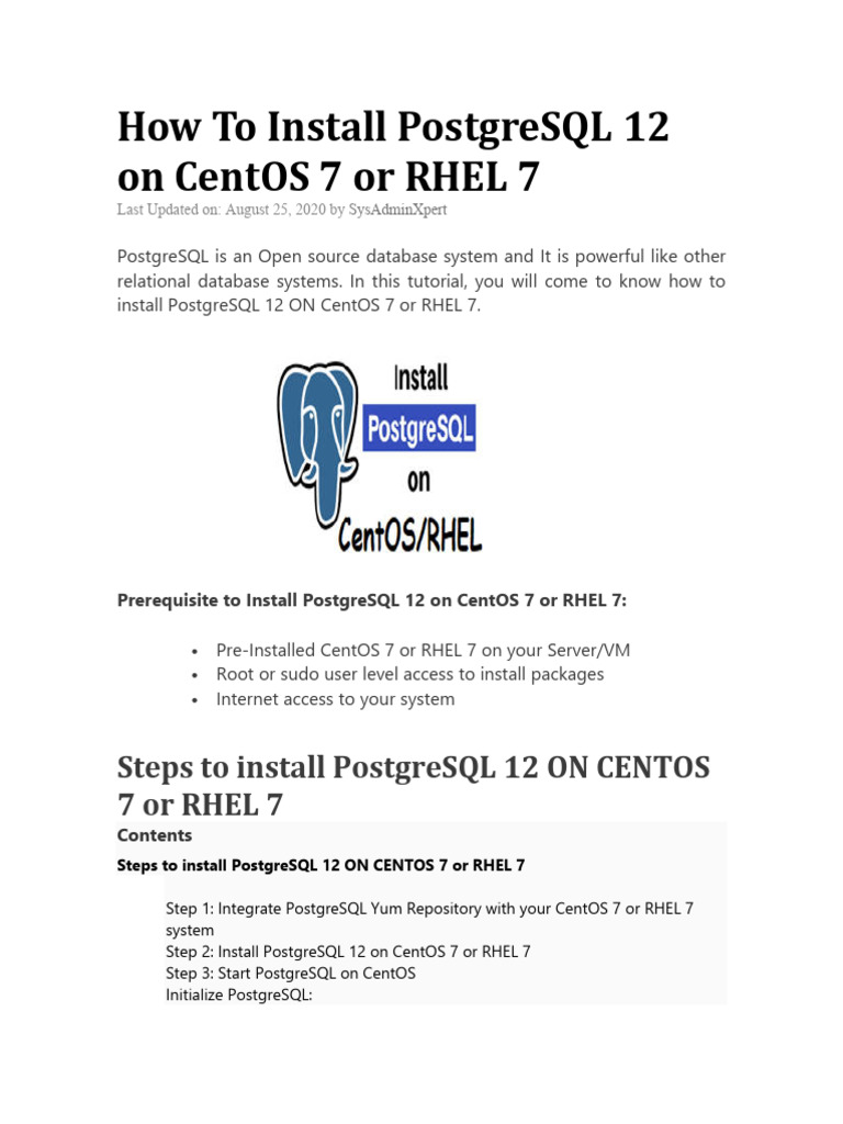 Manual de Instaalacion PostgreSQL 12 Centos 7 | PDF
