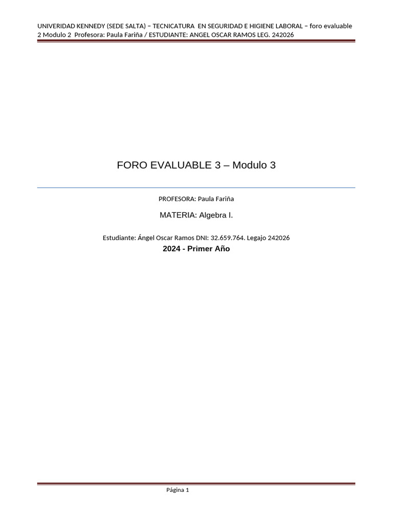 Foro Eva 3 Algebra 1 | PDF