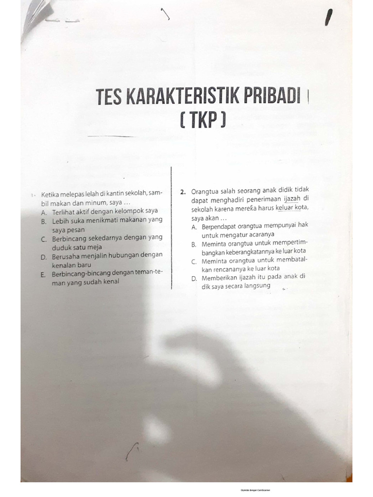 TES KARAKTERISTIK PRIBADI 1 Les Psi | PDF