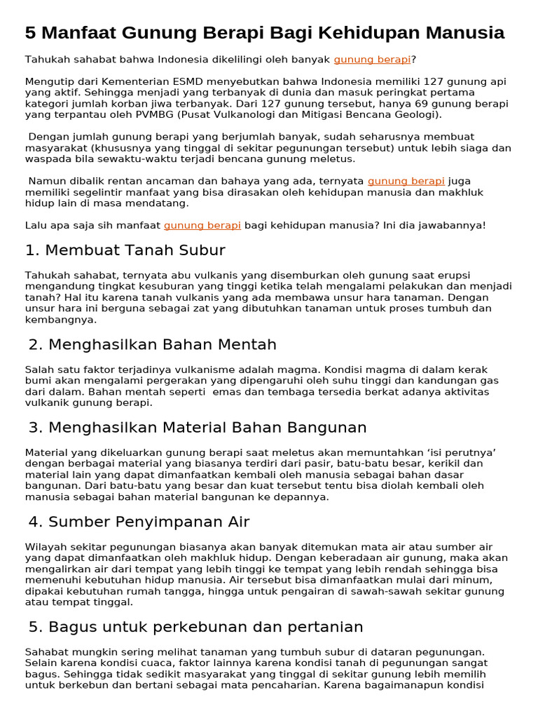 5 Manfaat Gunung Berapi Bagi Kehidupan Manusia | PDF