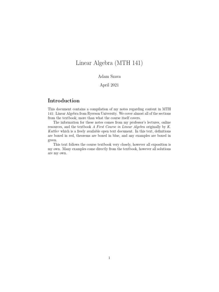 Linear Algebra Notes | PDF