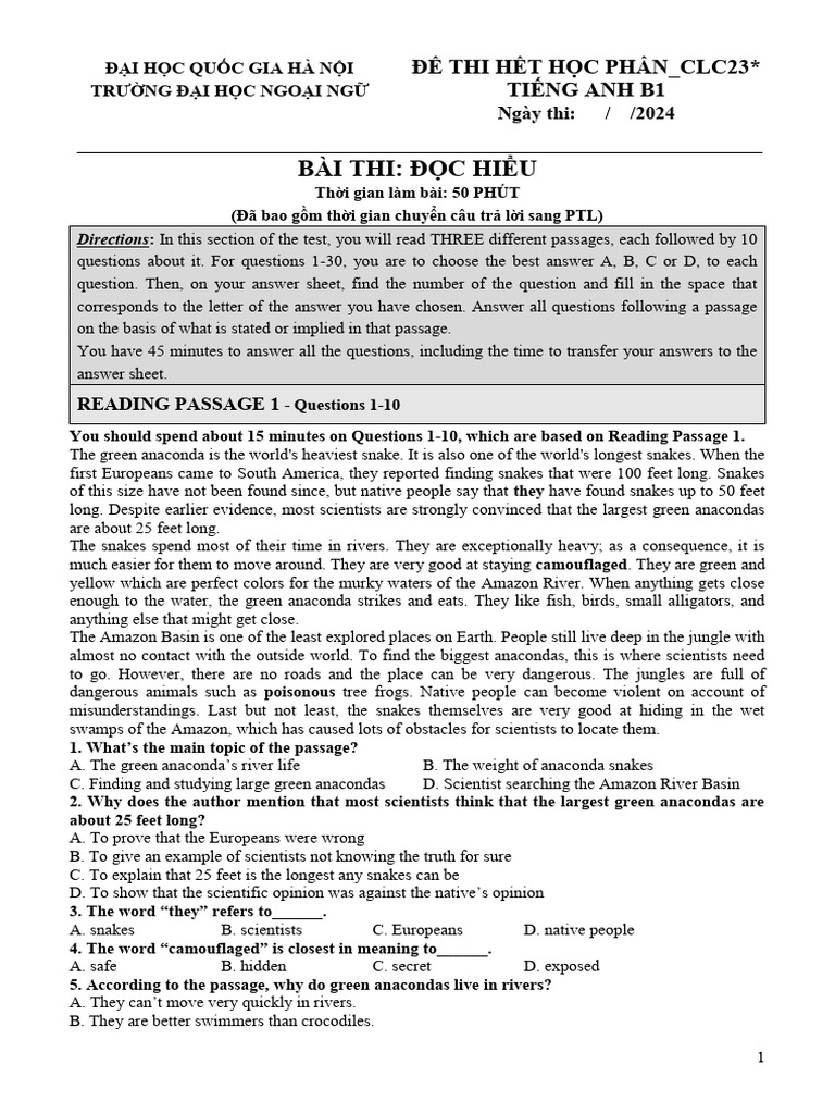 Final Reading + Writing Test B1 | PDF | Great Lakes | Pandemic