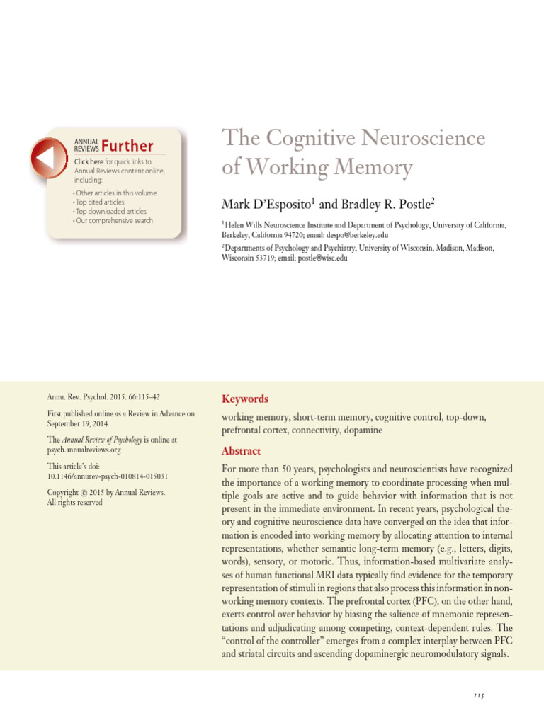 2015 The Cognitive Neuroscience of Working Memory | PDF