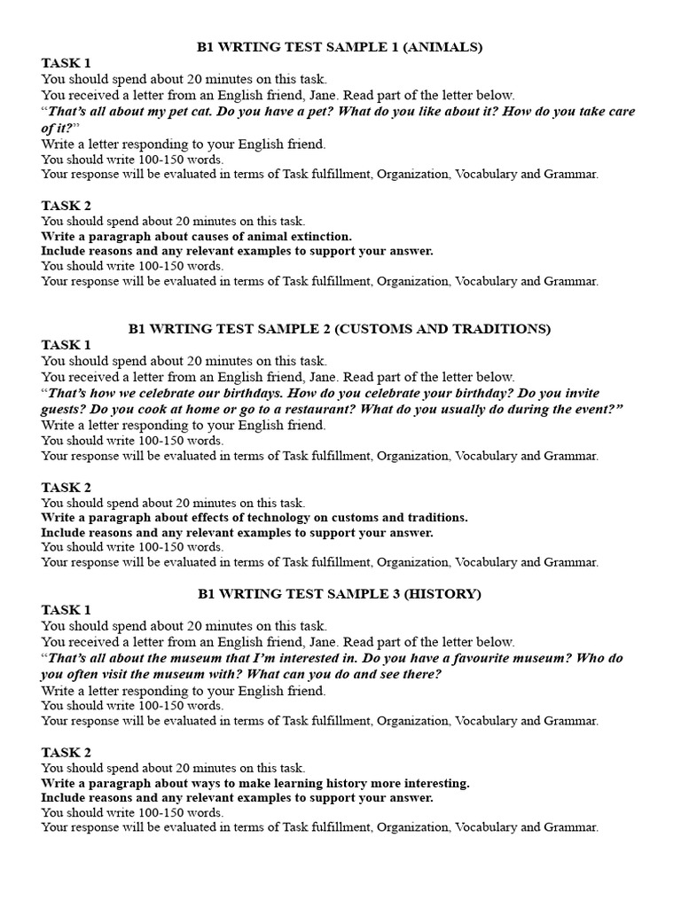 B1 WRITING TESTS.docx | PDF
