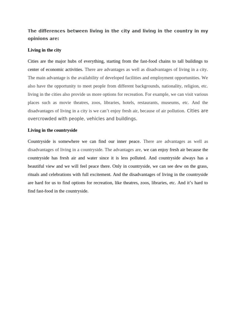 The Differences Between Living in The City and Living in The Country in ...