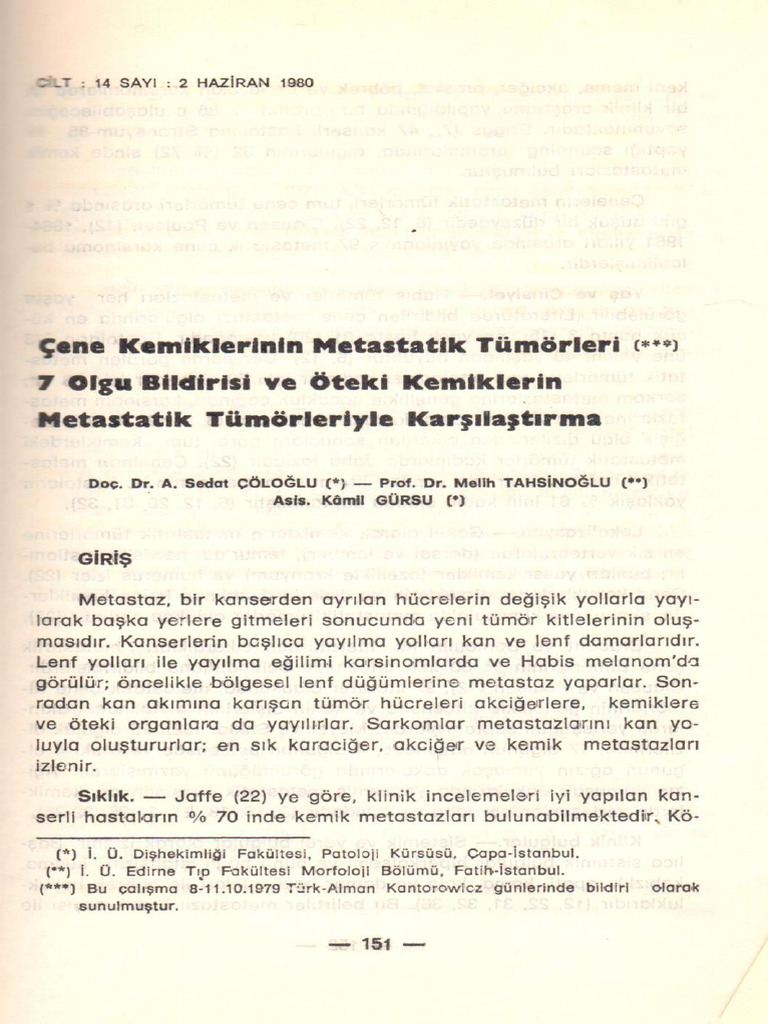 Ene Kemiklerinin Metastatik T m Rleri ( ) 7 Olgu Bildirisi Ve Teki Kemiklerin Metastatik T m ...