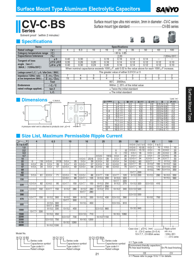 JP8080 Sanyo XXCVXXBS Capacitor Data Sheet | PDF