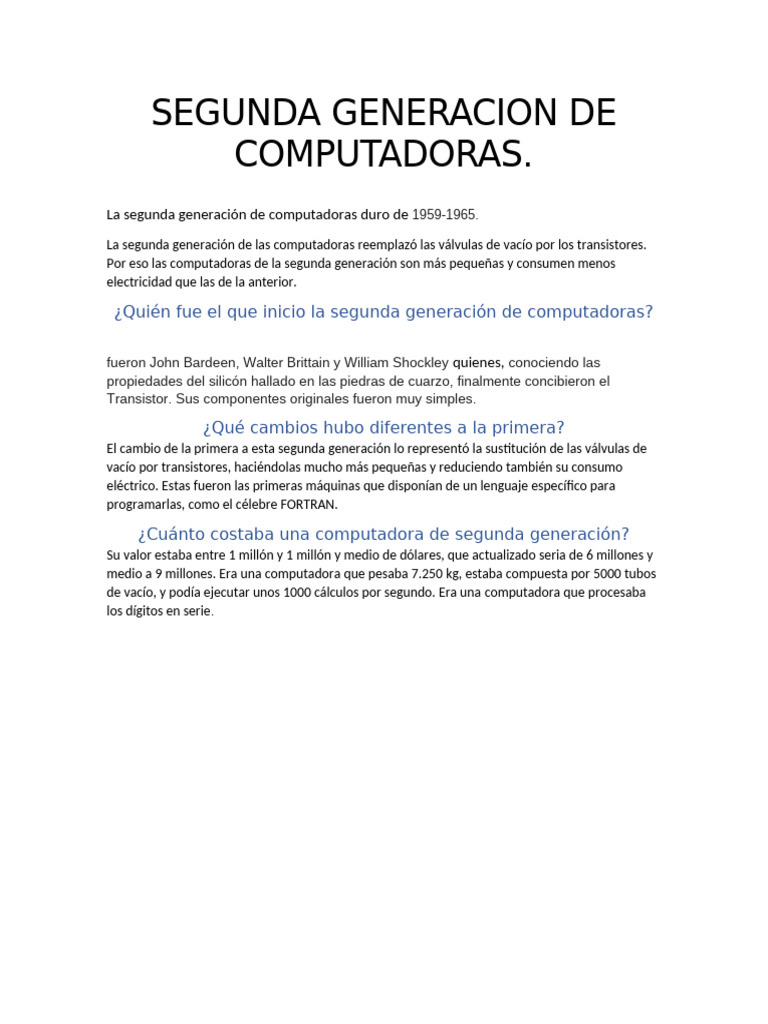 Segunda Generacion de Computadoras | PDF