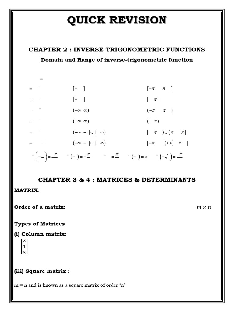 Quick Revision-Itf-Matrices-Determinants | PDF