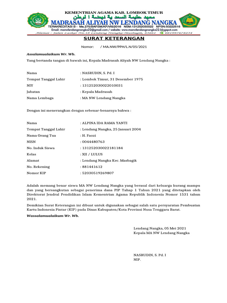 SURAT KETERANGAN Kip | PDF