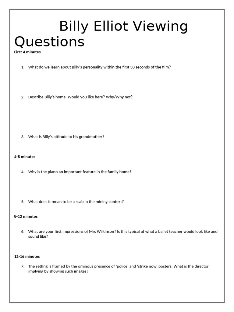 Viewing Questions and Synopsis Billy Elliot | PDF