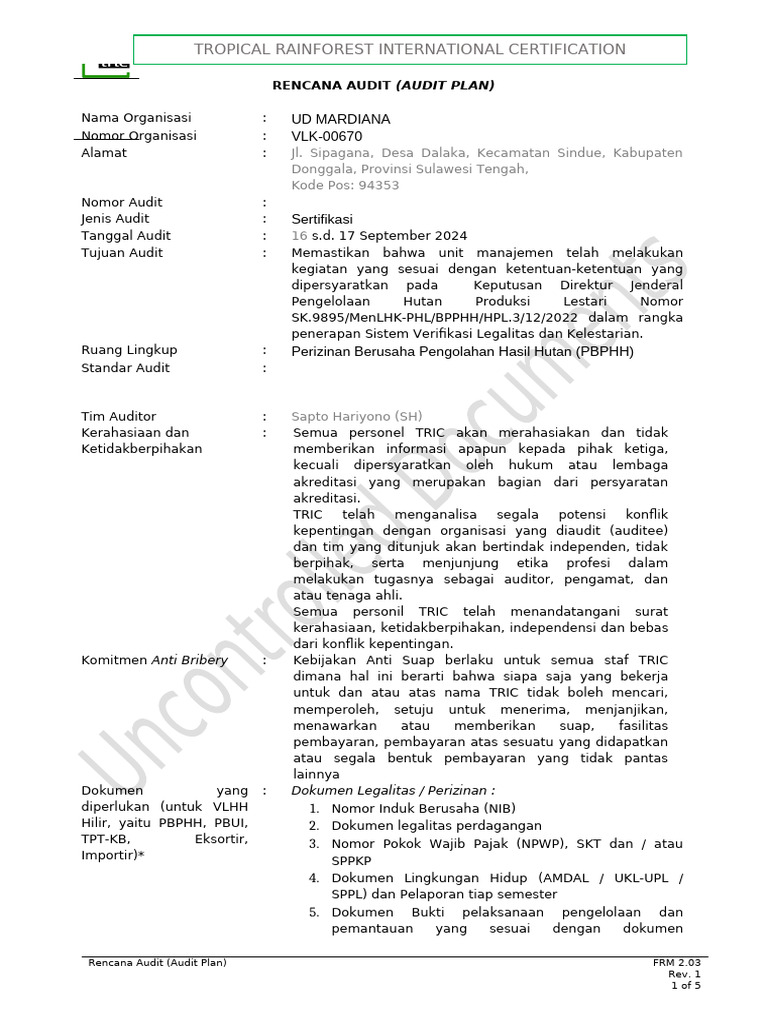 FRM 2.03R1 Rencana Audit | PDF