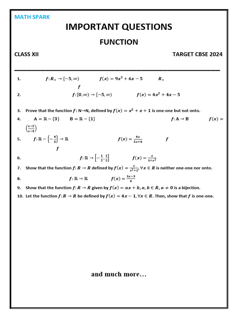 Xii Maths Imp Q Functions | PDF