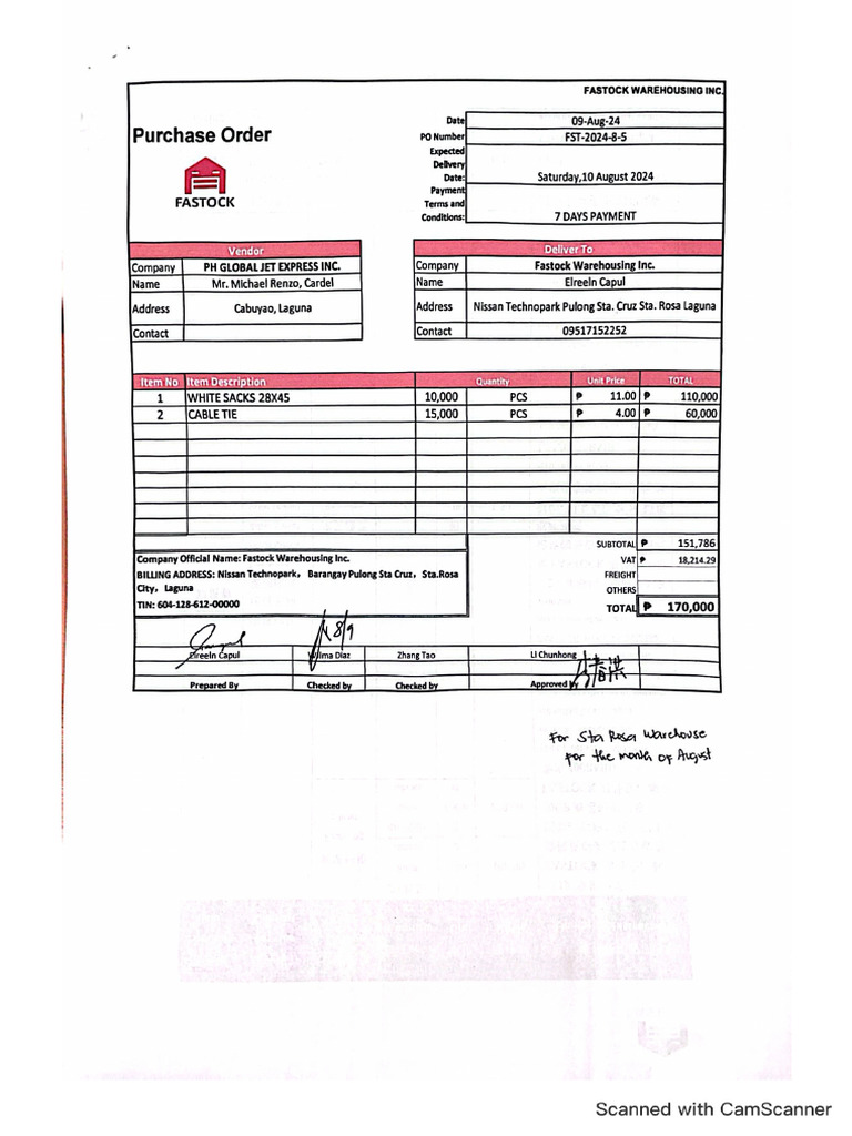 FST-2024-8-5 Cable Tie and Sacks | PDF
